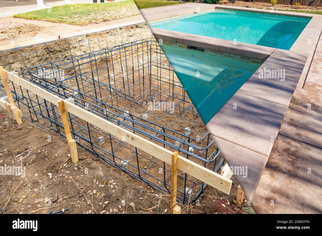 Before and After Pool Build Construction Site Stock Photo - Alamy