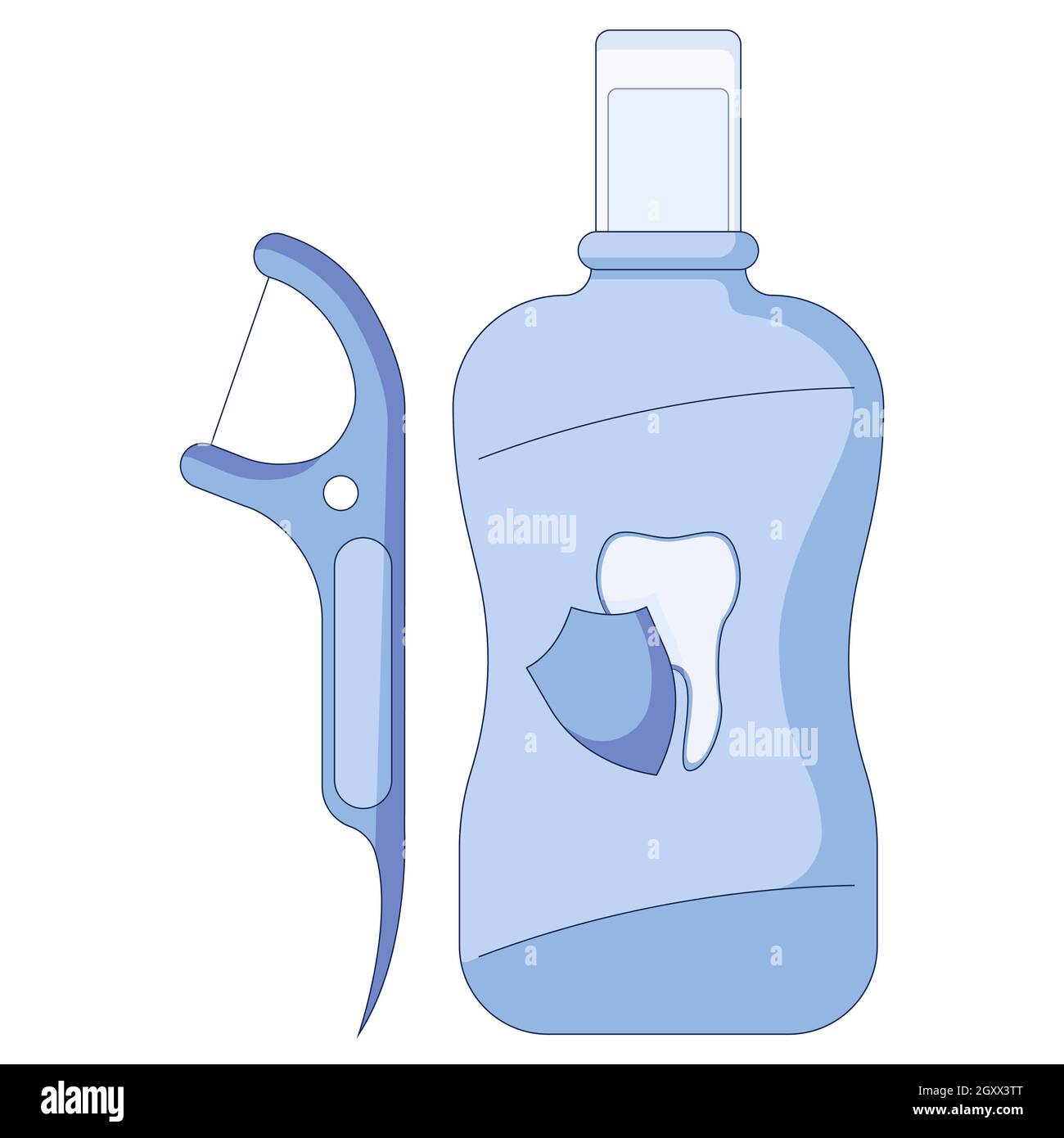 Oral mouthwash with dental floss, mouth hygiene and dental care icon ...