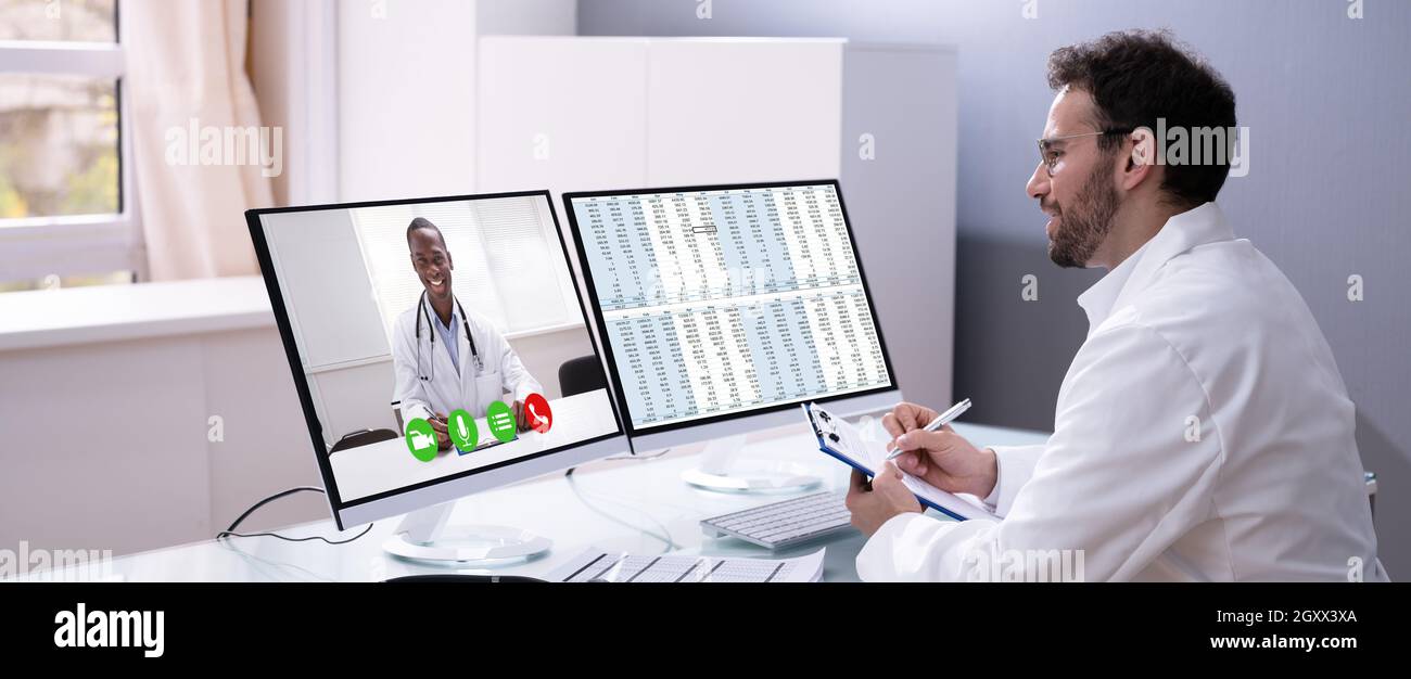 Medical Doctor Video Conference Technology And Online Elearning Stock ...