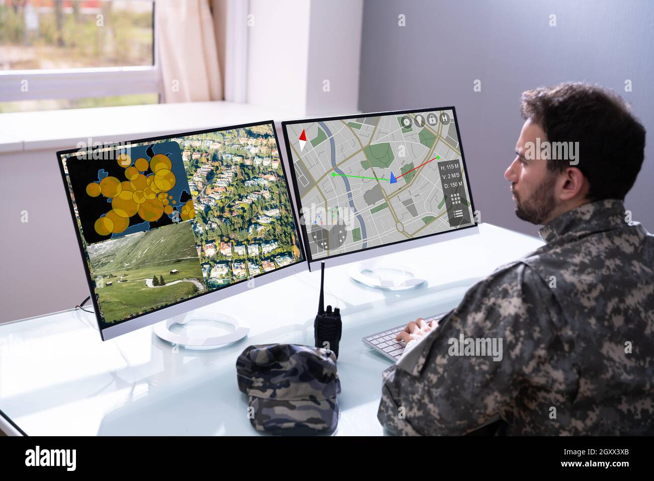 Military Data Center Using Computer Software. War Attack Stock Photo ...