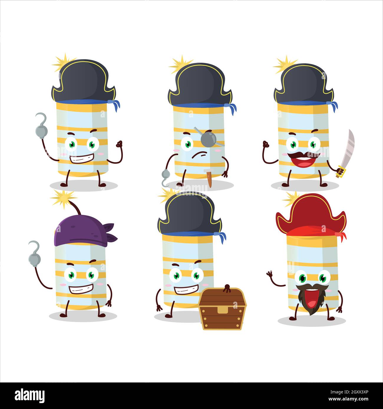 Cartoon character of yellow firecracker with various pirates emoticons ...