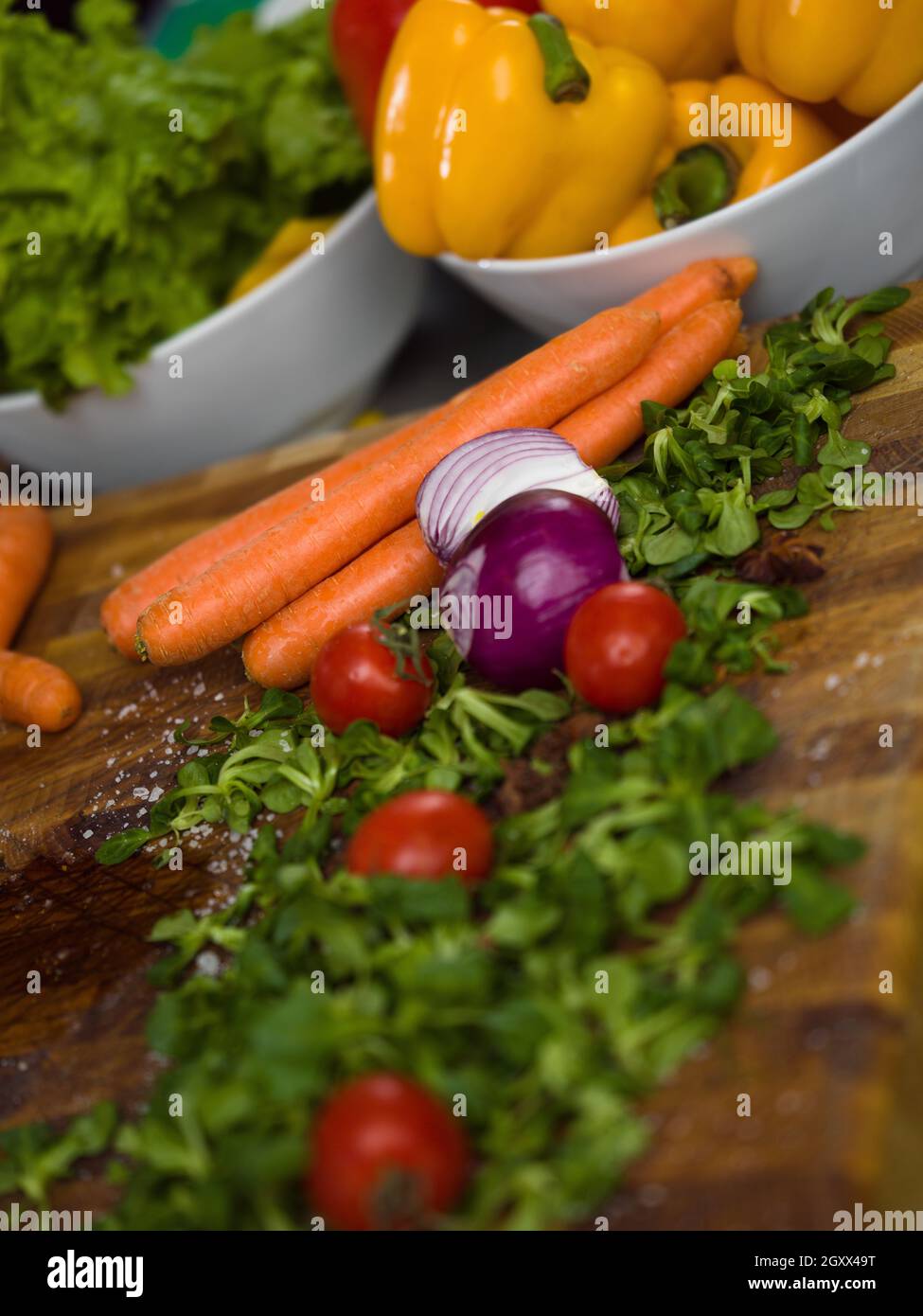 delicious assortment of farm fresh vegetables in restaurant kitchen ...