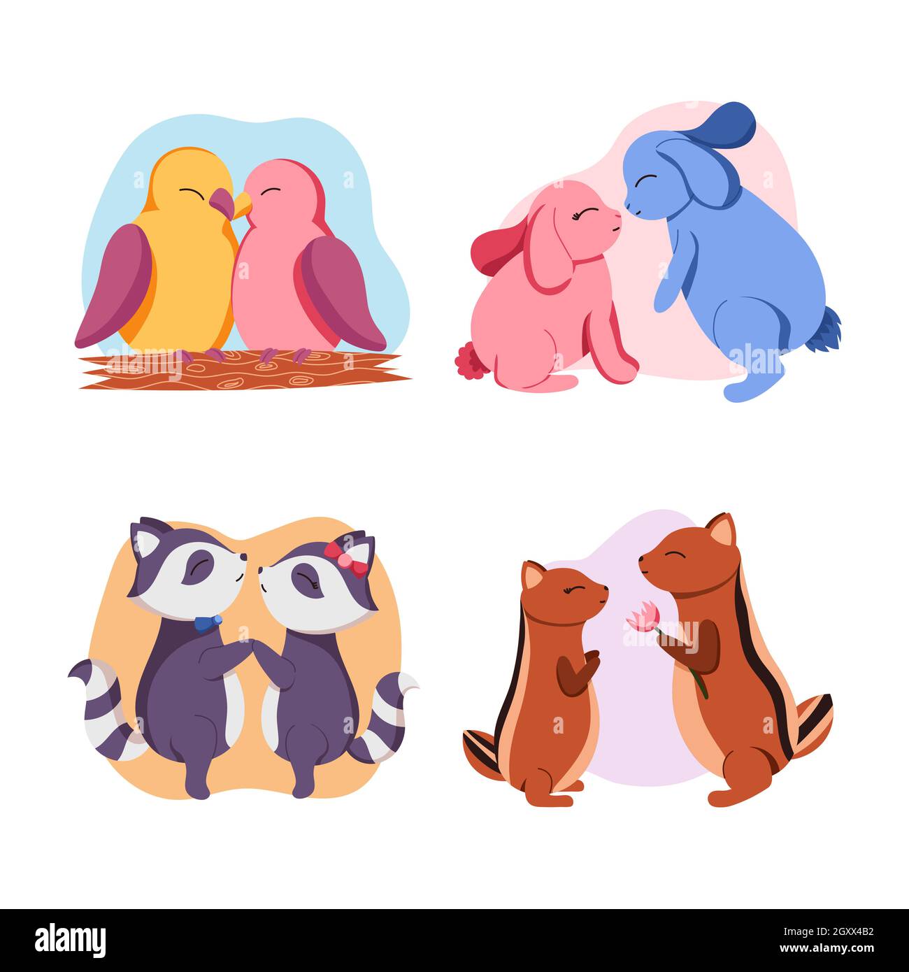 Cute romantic animal couples set Vector illustration Stock Vector Image ...