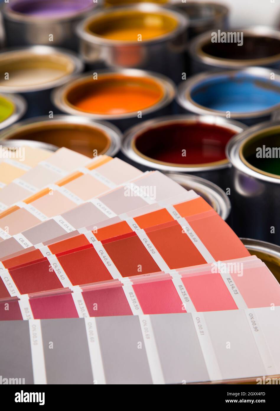 Palette of paint samples and paintbrush Stock Photo - Alamy