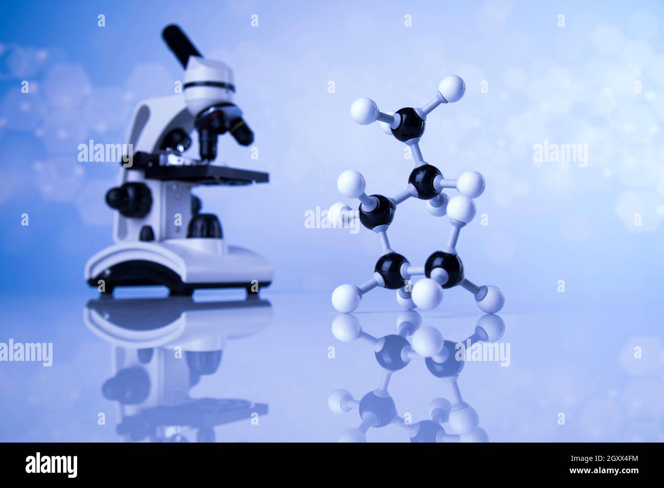 Laboratory beakers,Science experiment, blue background Stock Photo - Alamy