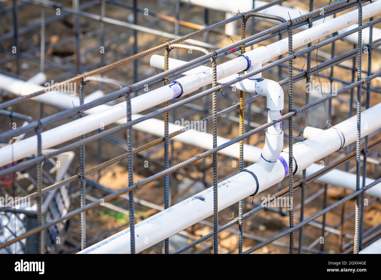 Newly Installed PVC Plumbing Pipes and Steel Rebar Configuration At ...