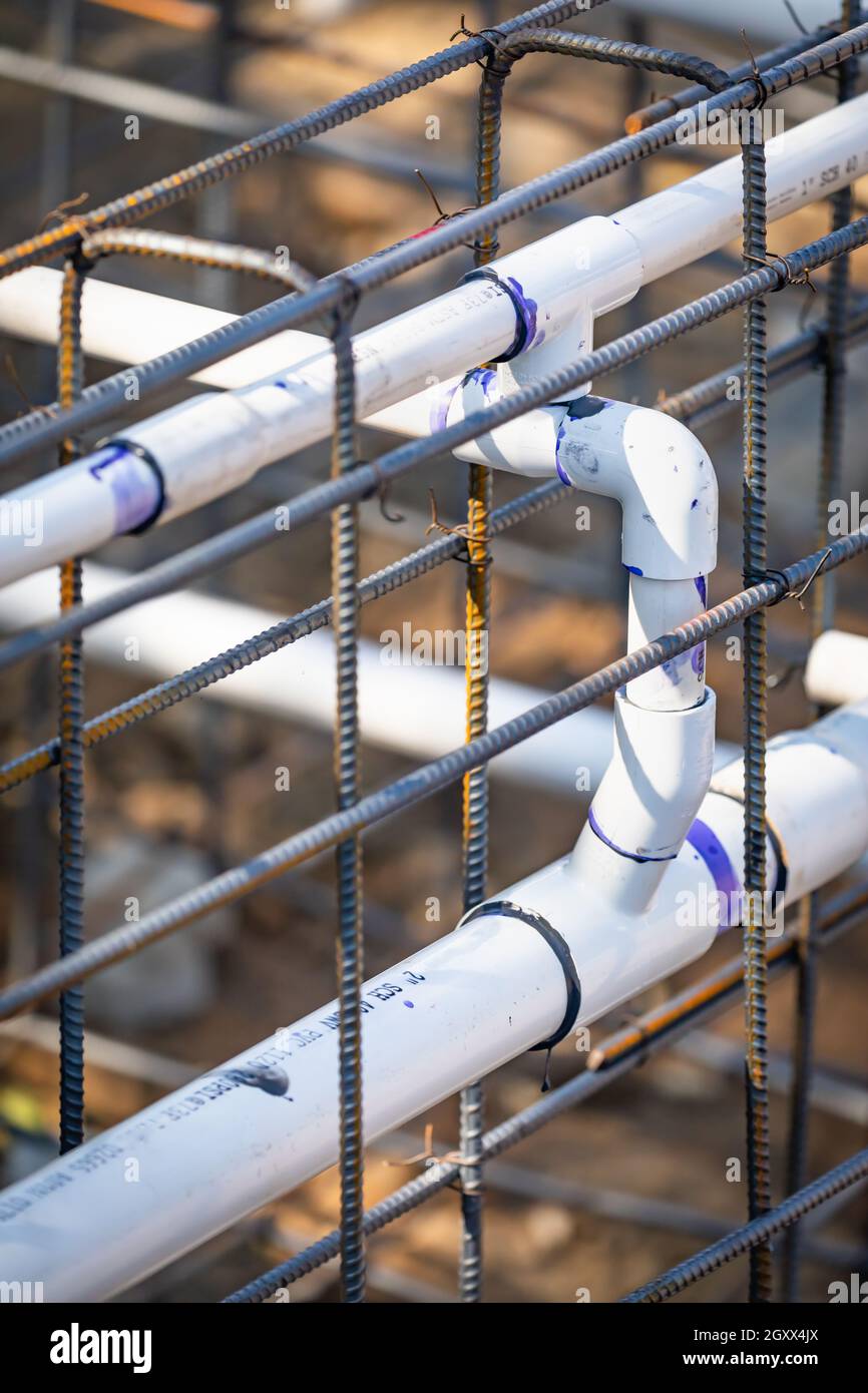 Newly Installed PVC Plumbing Pipes and Steel Rebar Configuration At ...