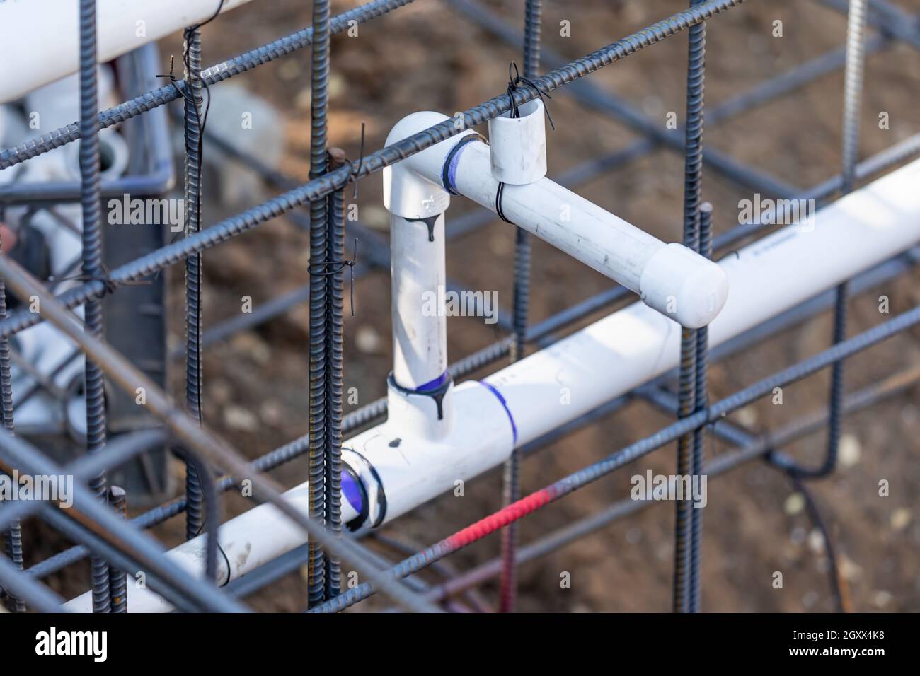 Newly Installed PVC Plumbing Pipes and Steel Rebar Configuration At ...