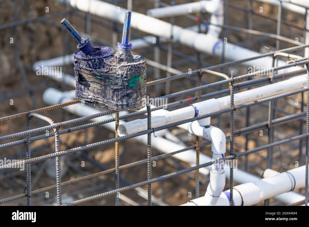 Newly Installed PVC Plumbing Pipes and Steel Rebar Configuration At ...