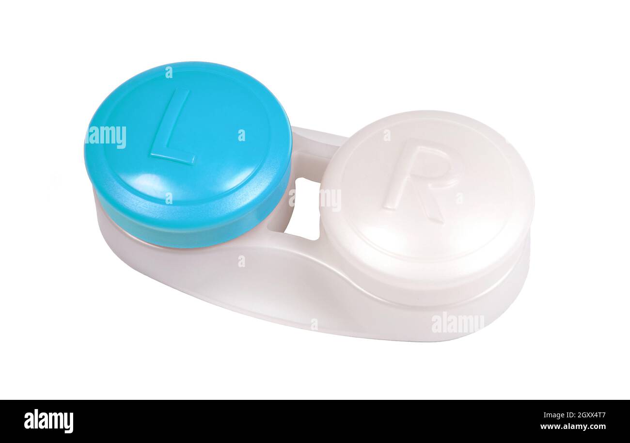 Blue contact lens case, isolated on white background Stock Photo - Alamy
