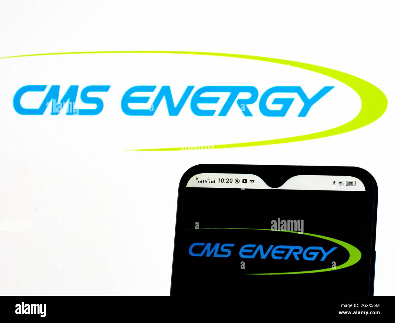 In this photo illustration CMS Energy logo seen displayed on a ...