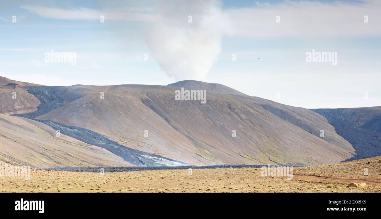 Fagradalsfjall volcano spitting smoke, summer of 2021 Stock Photo - Alamy