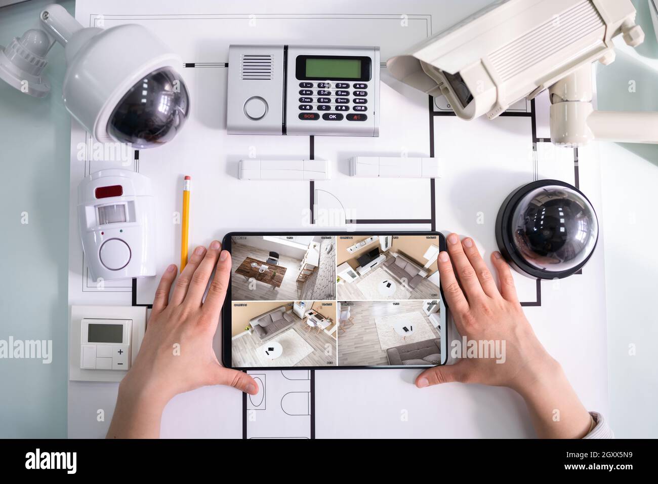 Watching CCTV Surveillance Devices And Alarm Detector System Stock ...