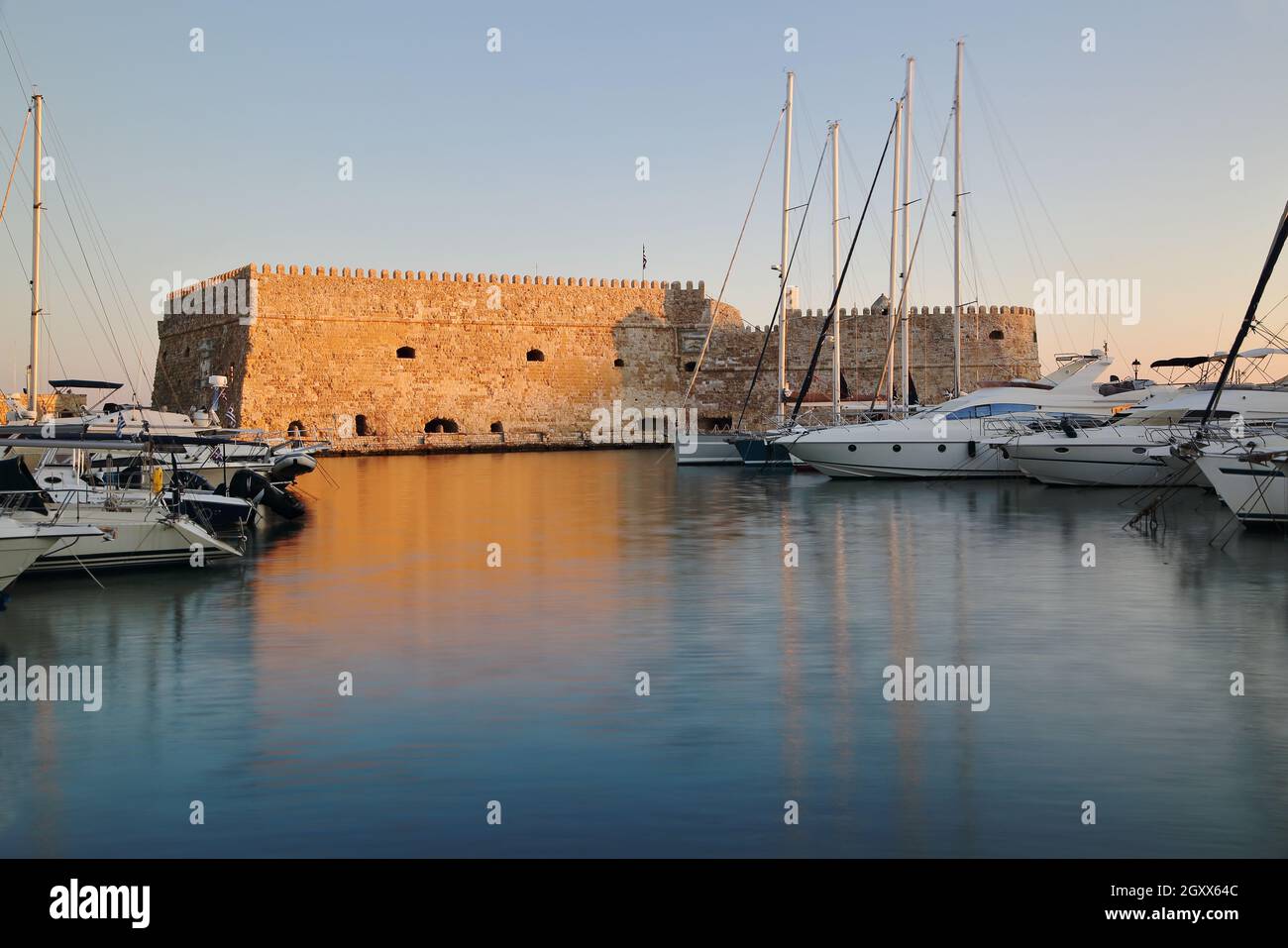 Historical Venetian fortress in Heraklion, Crete, yachts in port harbor ...