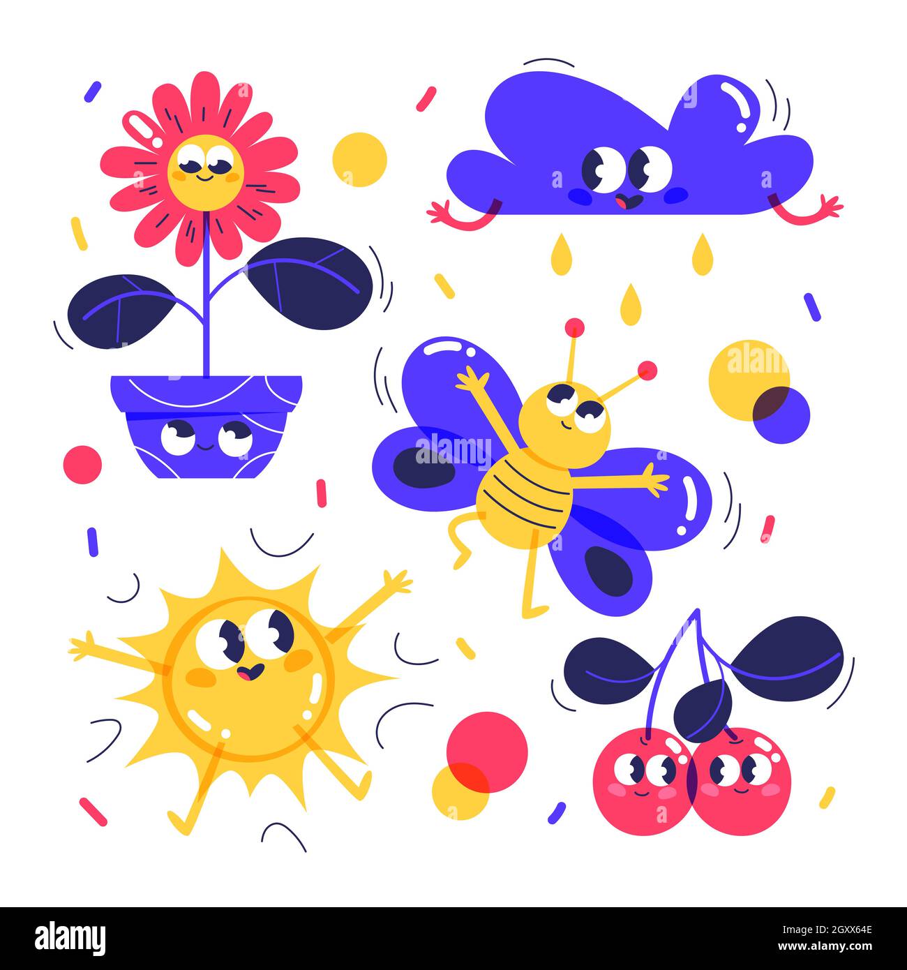 Hand drawn flat design of trendy cartoon element set Vector ...