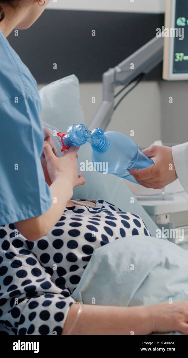 Patient with respiratory problem asking for medical help in hospital ...