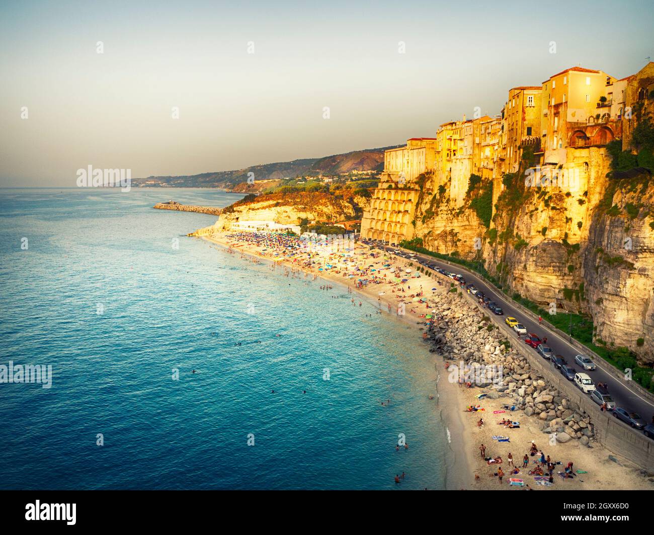 Coastal road along waterfront at sunset, Tropea, Calabria, Italy Stock ...