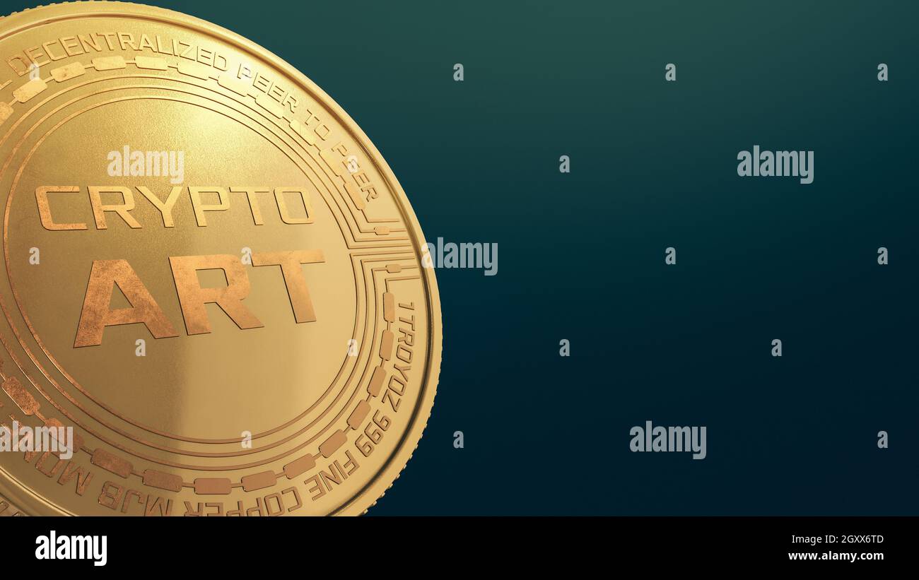 Spinning coin with CRYPTO ART label, concept of non fungible token ...