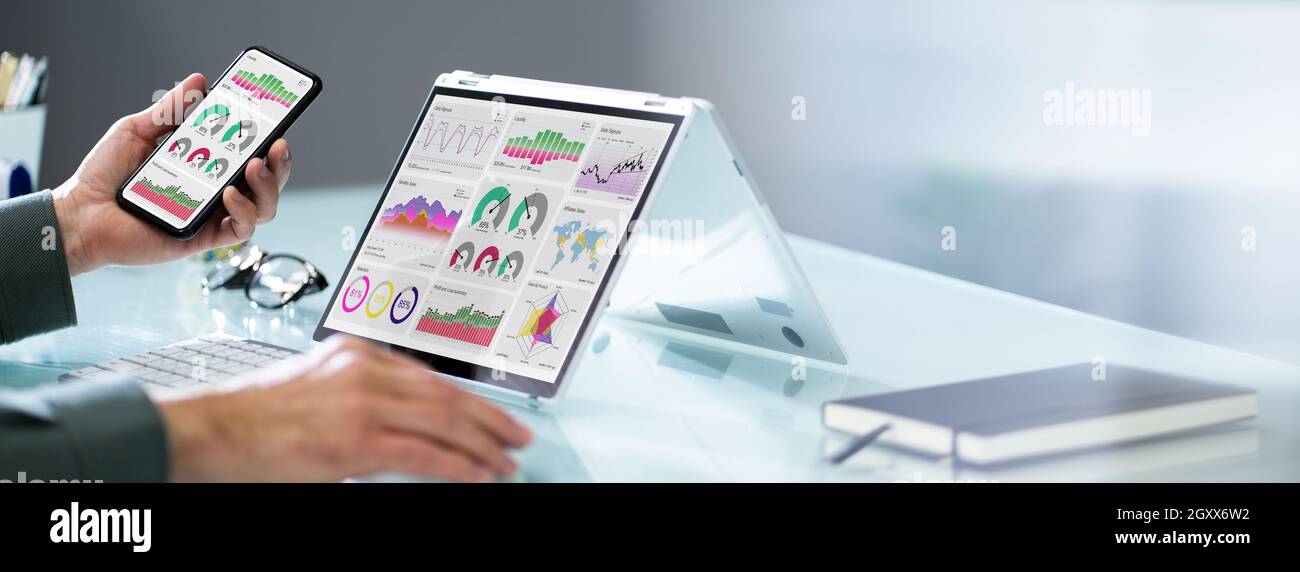 KPI Dashboard Graph Technology On Laptop Screen Stock Photo - Alamy