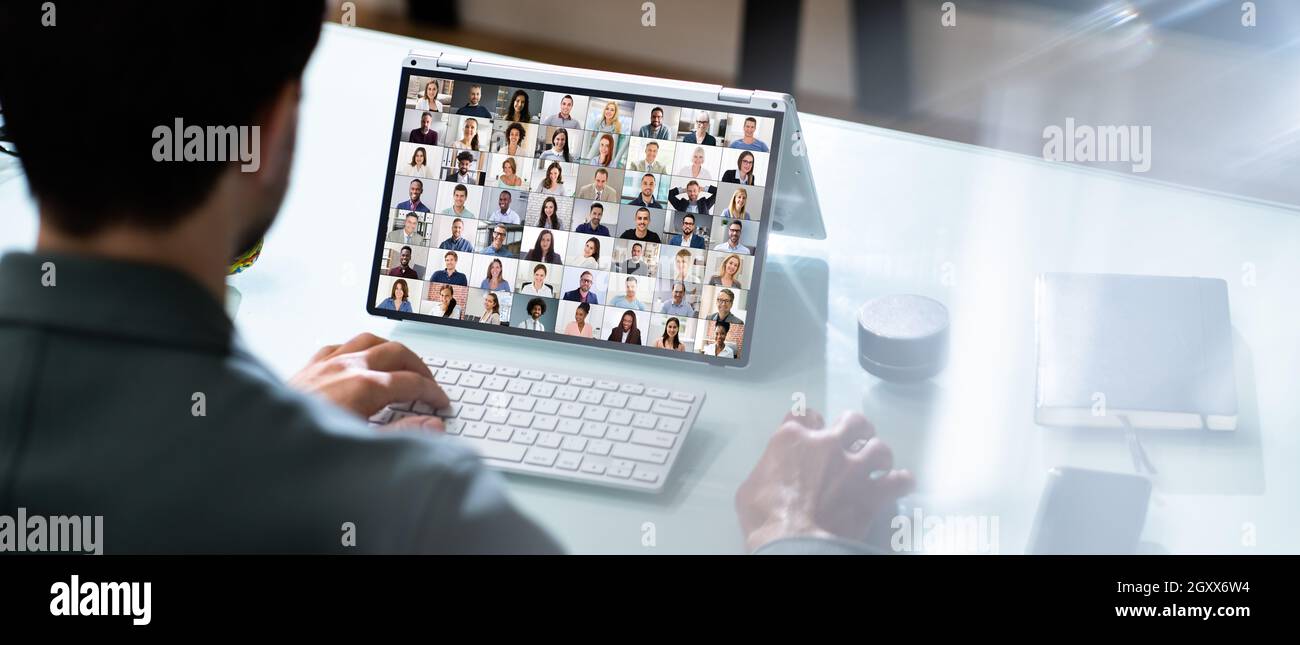 Online Video Conference And Digital Webinar On Screen Stock Photo - Alamy