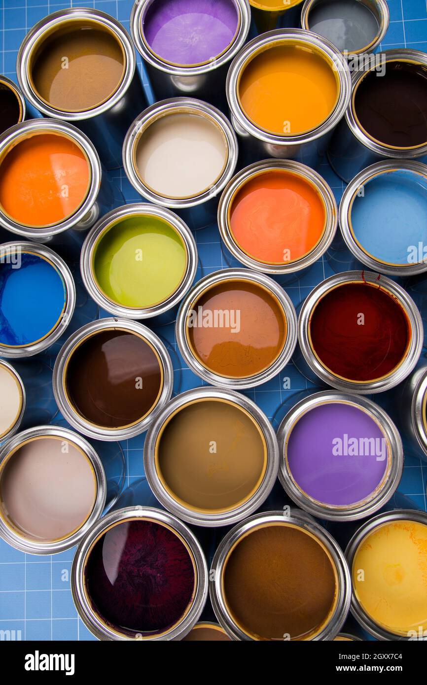 Colours paint can Rainbow colors background Stock Photo - Alamy
