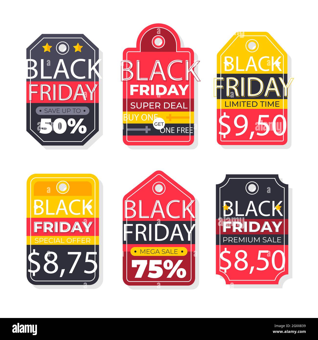 Flat black friday labels set Vector illustration Stock Vector Image ...