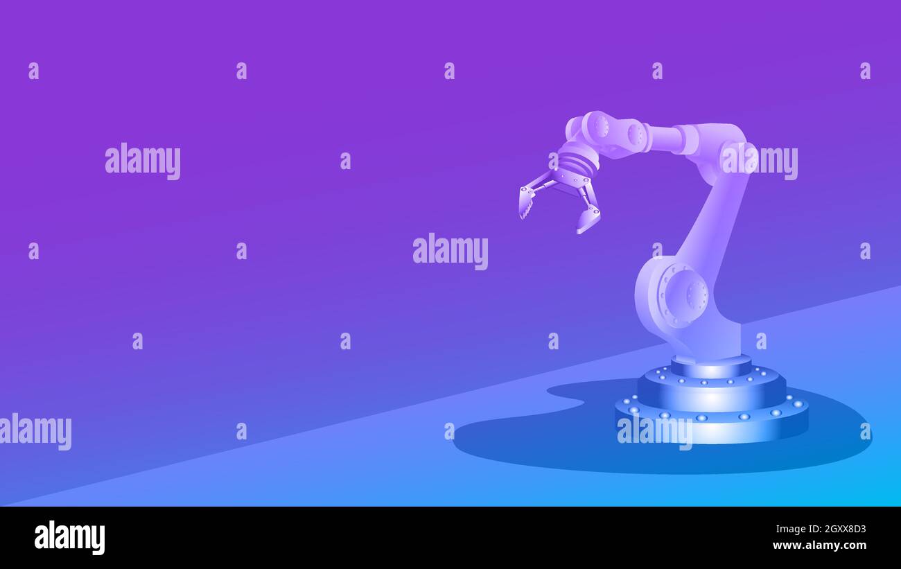 Mechanical robotic arm with gripper and copy space on colored ...