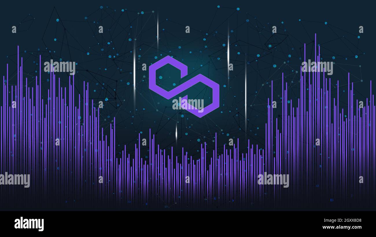 Polygon MATIC token symbol on dark polygonal background with wave of ...