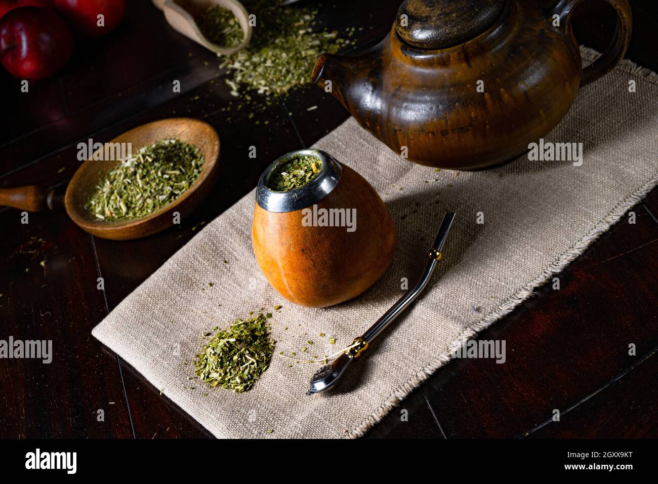 Prepare yerba mate with calabash and bombilla Stock Photo - Alamy