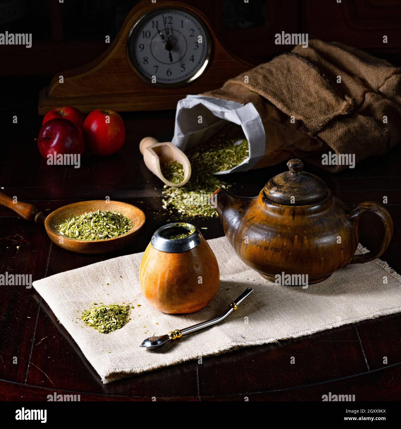 Prepare yerba mate with calabash and bombilla Stock Photo - Alamy