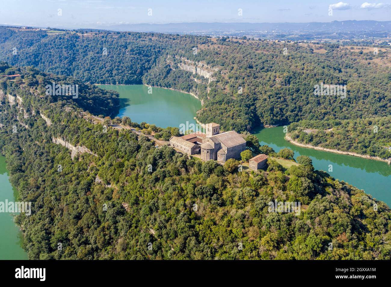 Aerial view of a Benedictine monastery of Sant Pere de Casserres on the ...