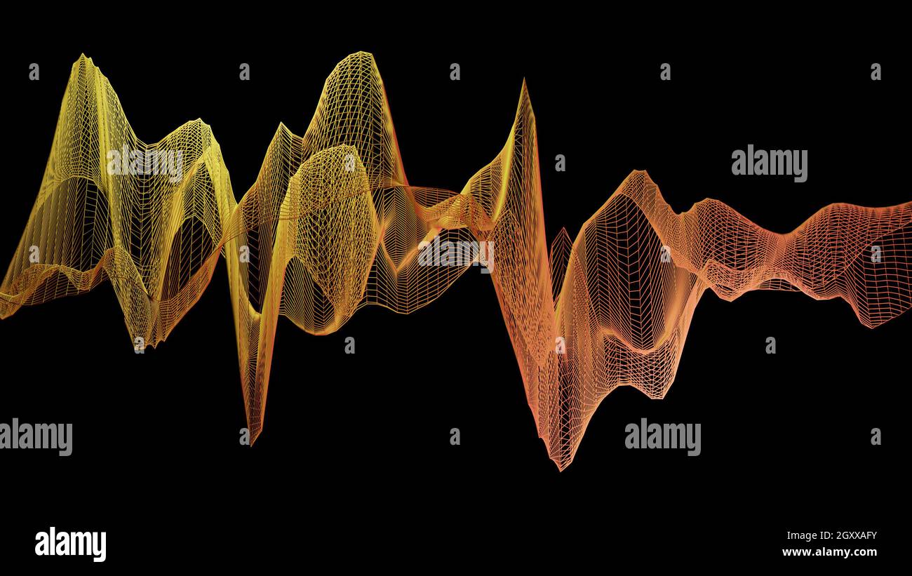 Orange And Red 3d Wireframe Wave Structure Abstract Visualization Of Audio Sound Waves Against