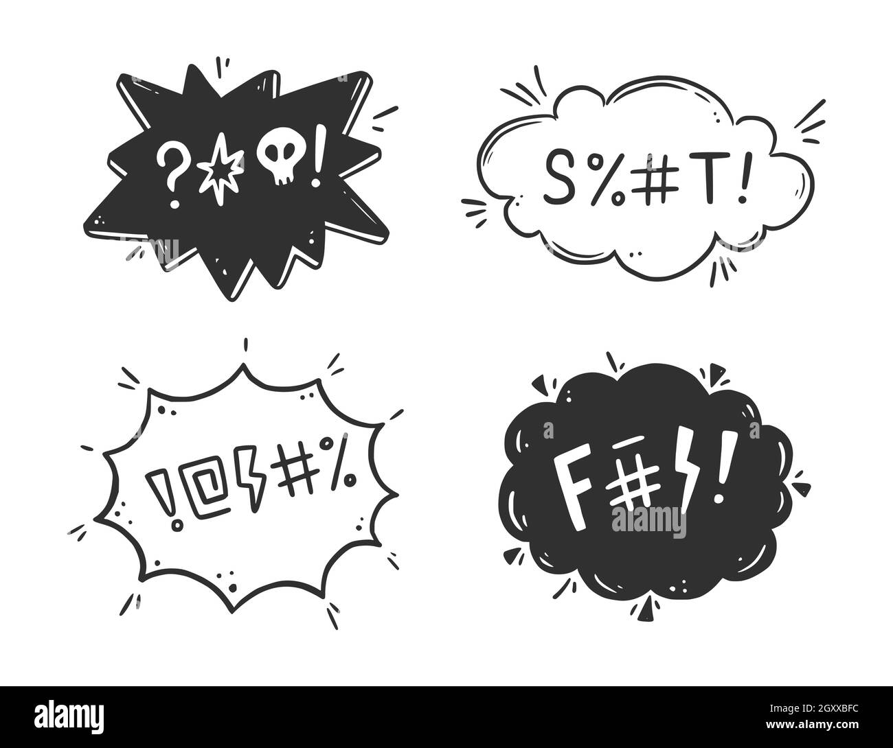 Swear word speech bubble set. Curse, rude, swear word for angry, bad ...