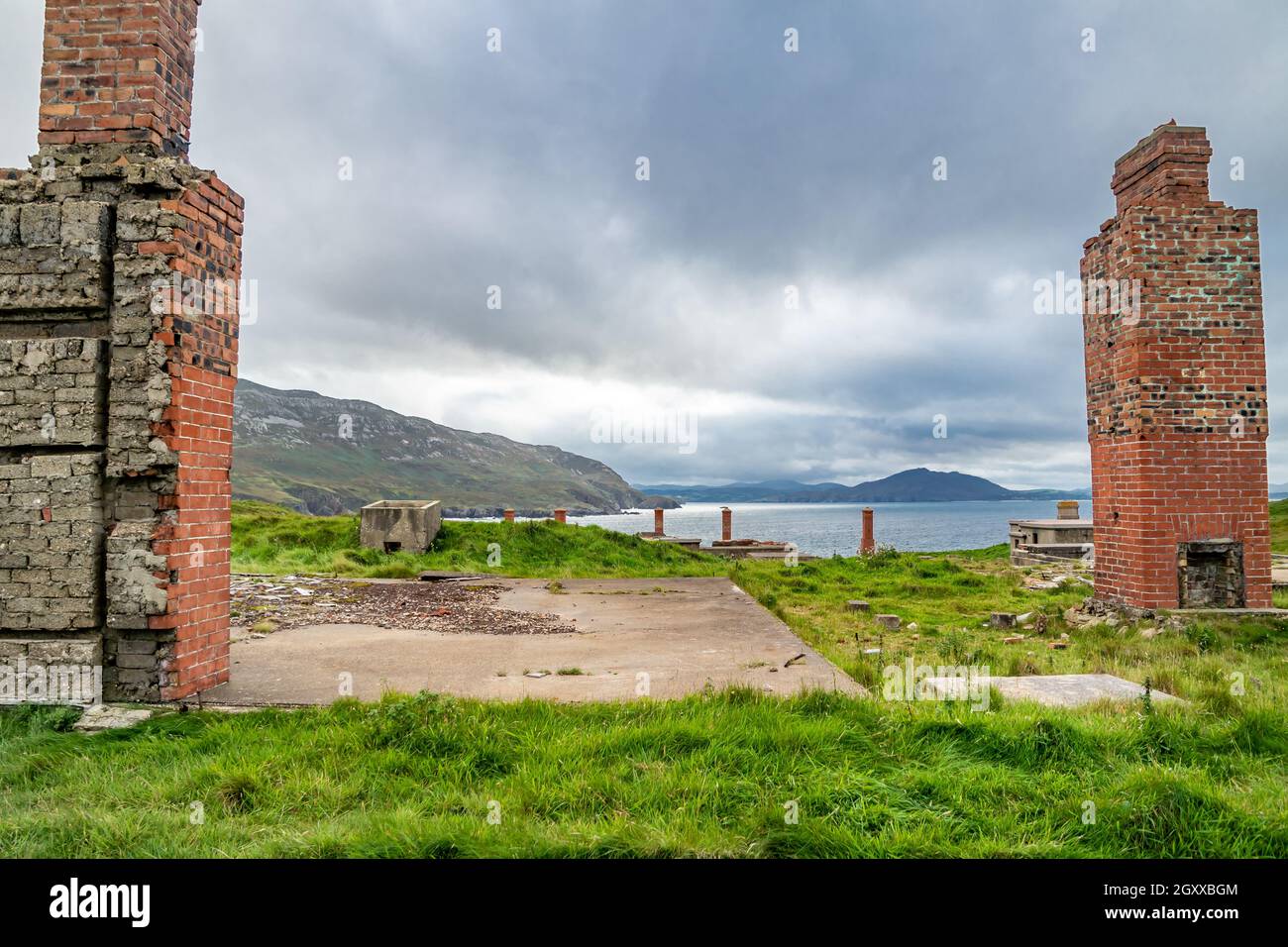 The ruins of Lenan Head fort at the north coast of County Donegal ...