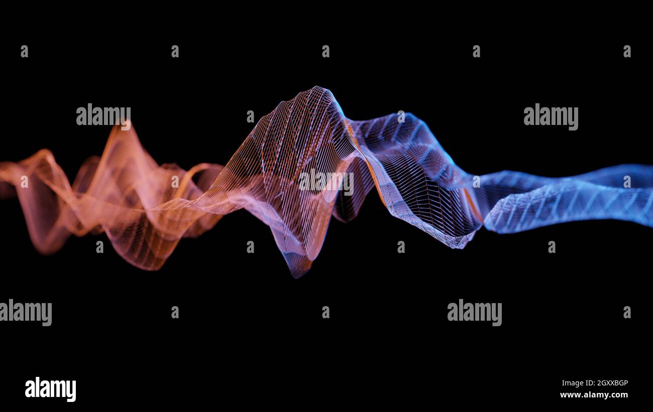 Blue And Red 3d Wireframe Wave Structure Abstract Visualization Of Audio Sound Waves Against