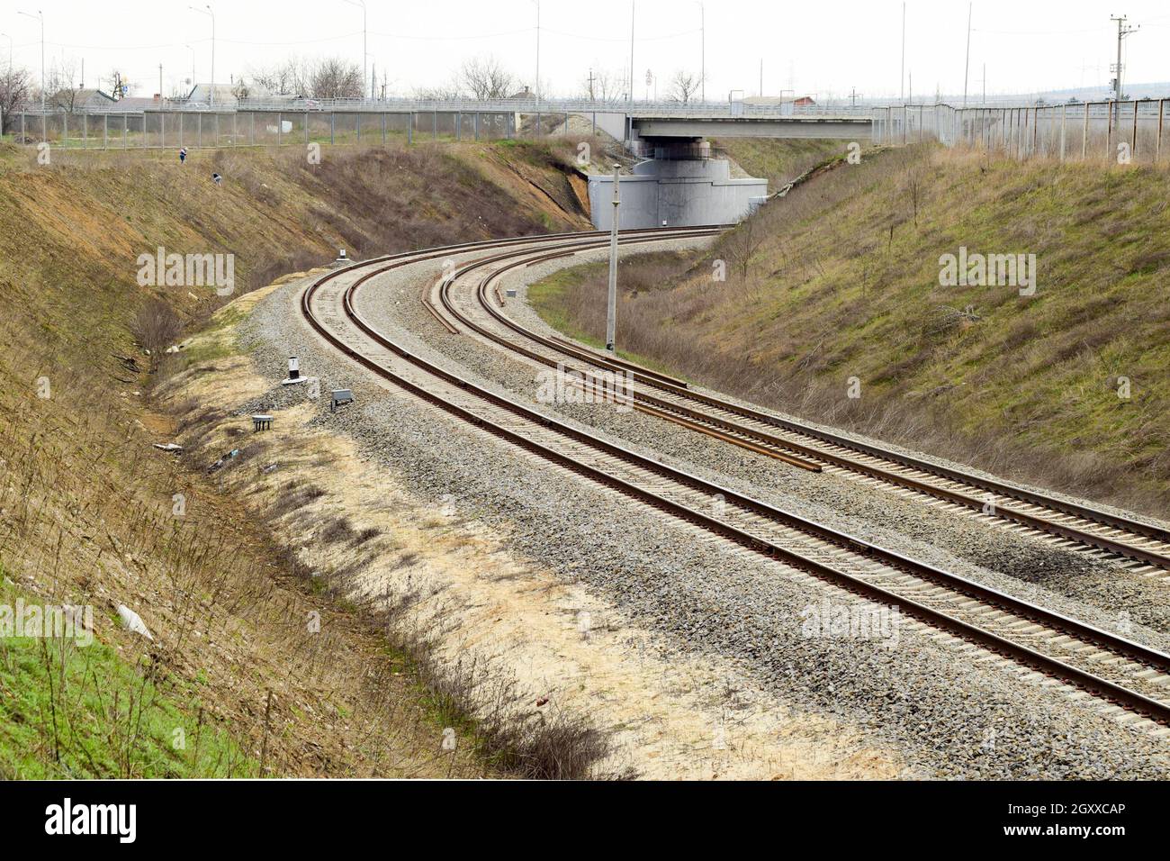 Railways. Railway for trains a Steel rails Stock Photo - Alamy