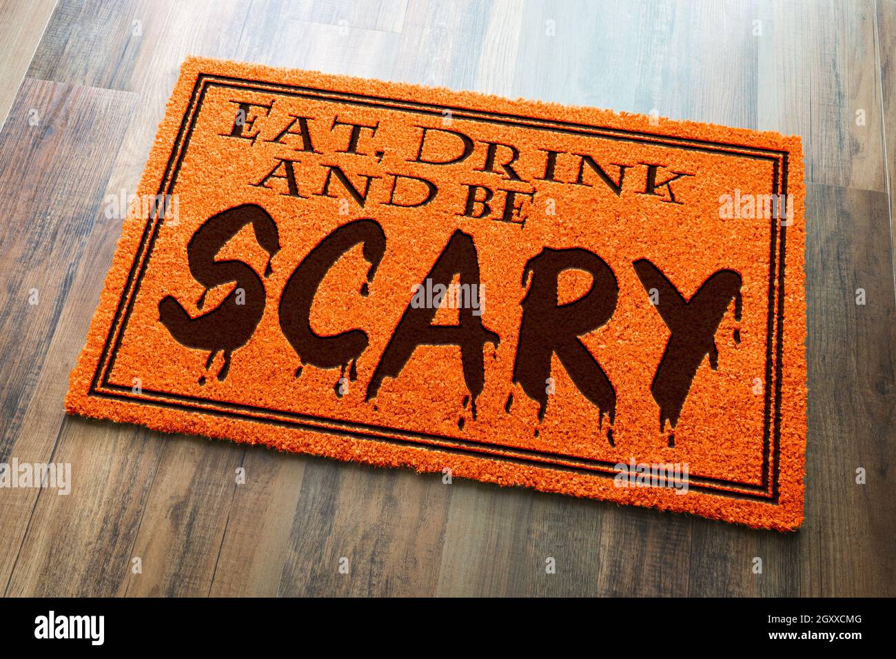 Eat, Drink and Be Scary Halloween Orange Welcome Mat On Wood Floor ...