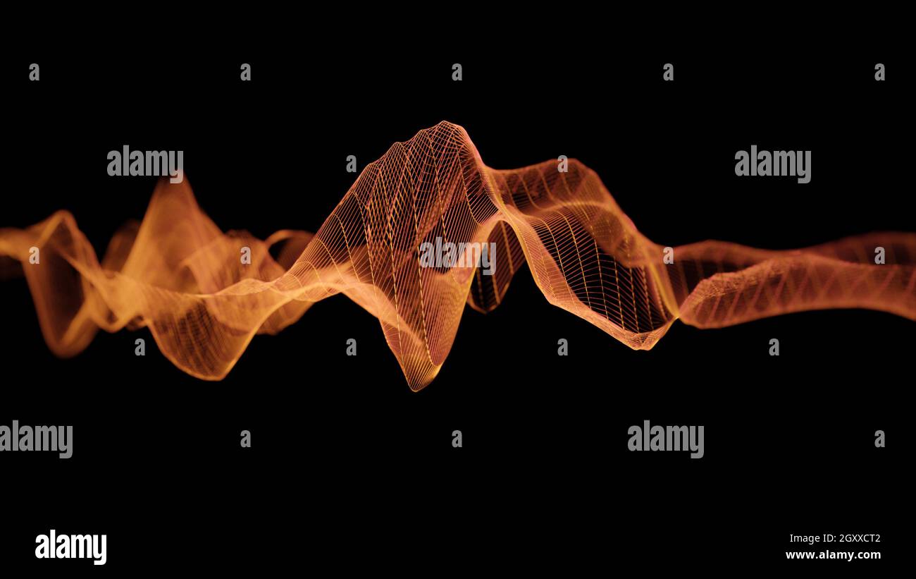 Orange And Red 3d Wireframe Wave Structure Abstract Visualization Of Audio Sound Waves Against