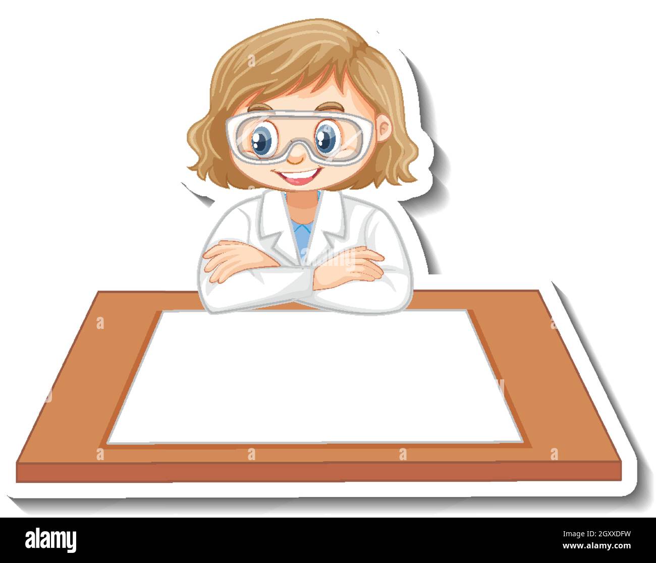 Scientist girl cartoon character with blank table illustration Stock ...