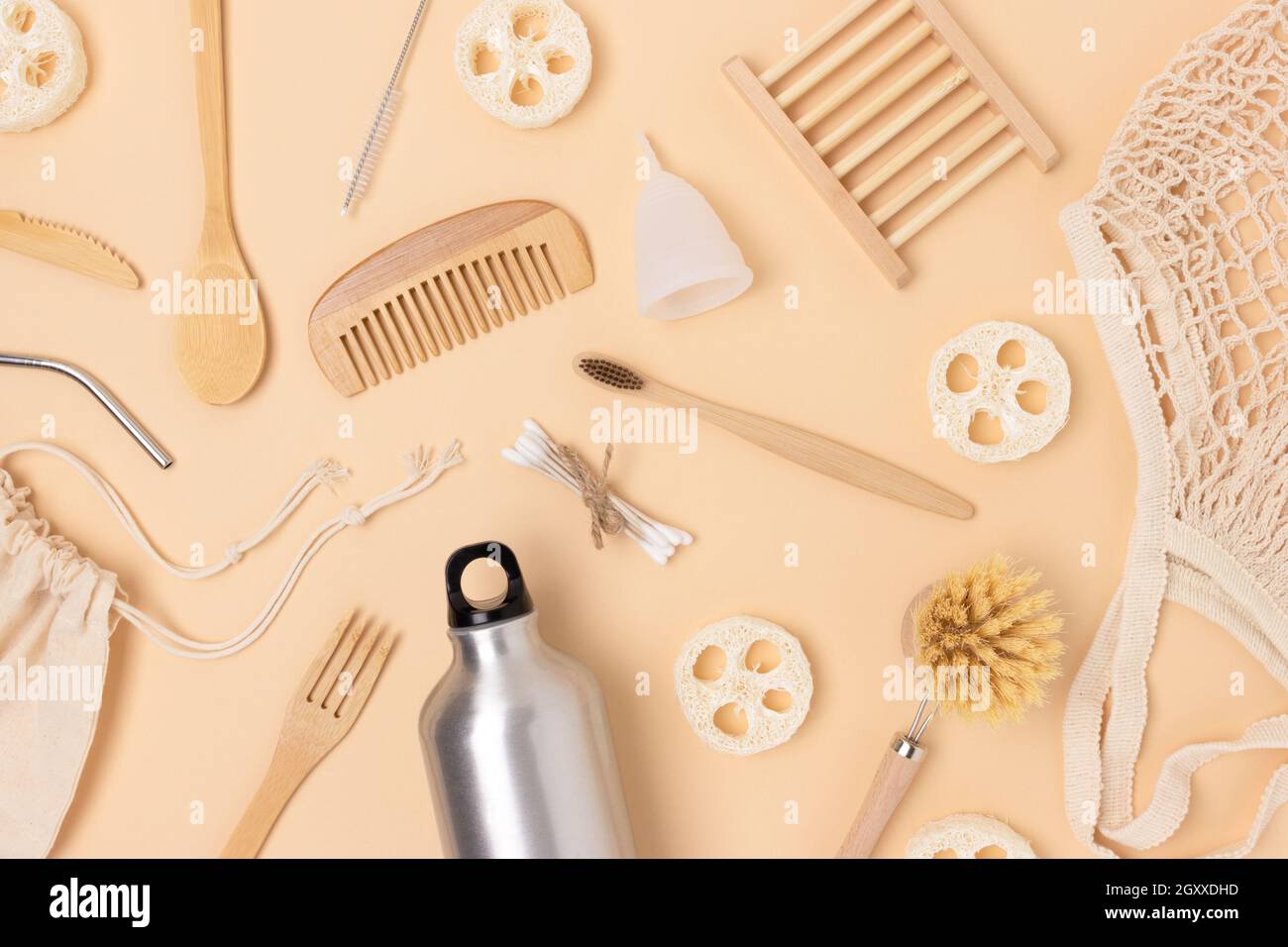 Pattern made of zero waste items on a beige background. Plastic free ...