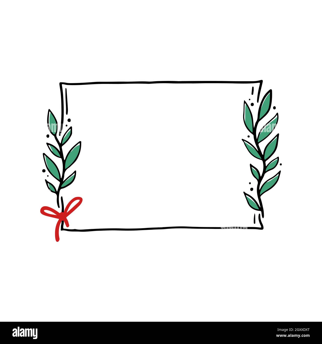 Chrirtmas floral frame with rectangle shape. Doodle hand drawn style ...
