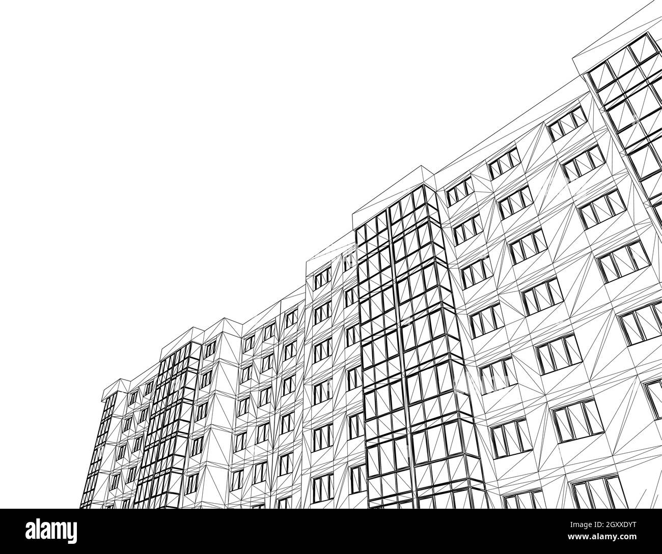 Wireframe of a nine-storey house from black lines, isolated on a white ...