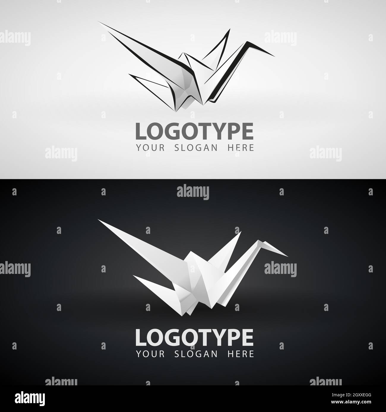 Origami paper crane Bird Grayscale icon or logo Design. White isolated ...