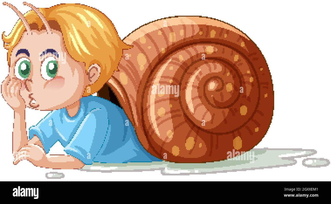 Snail boy cartoon character on white background illustration Stock ...