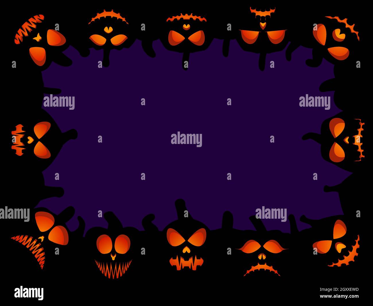 Halloween frame with scary pumpkins. Border with pumpkin lantern ...