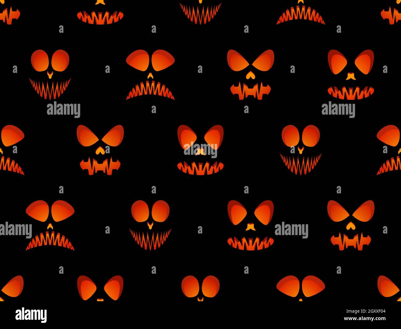 Halloween seamless pattern with scary face. Fire evil eyes on black ...
