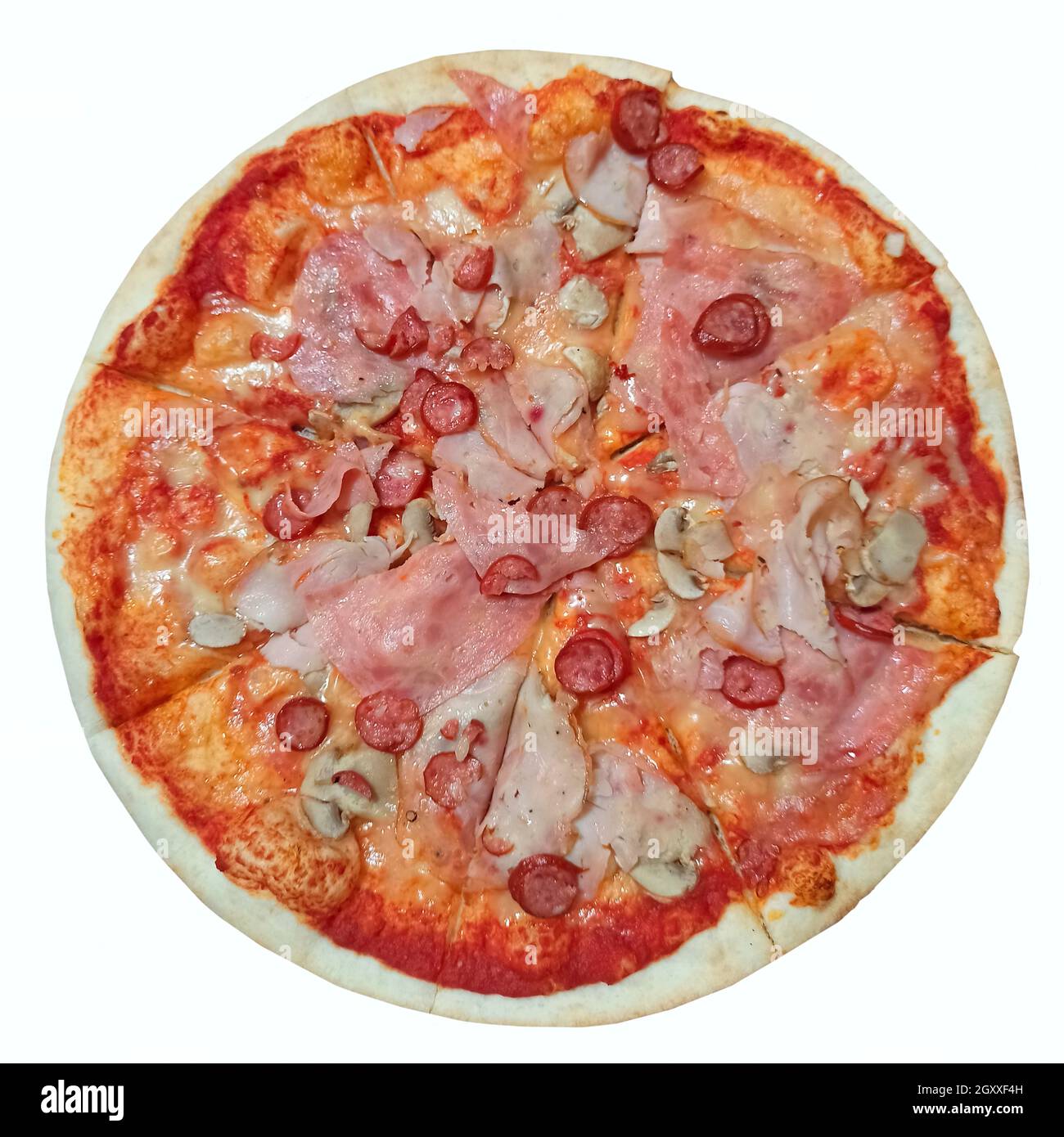 Fresh appetizing pizza with delicious ingredients isolated on white ...