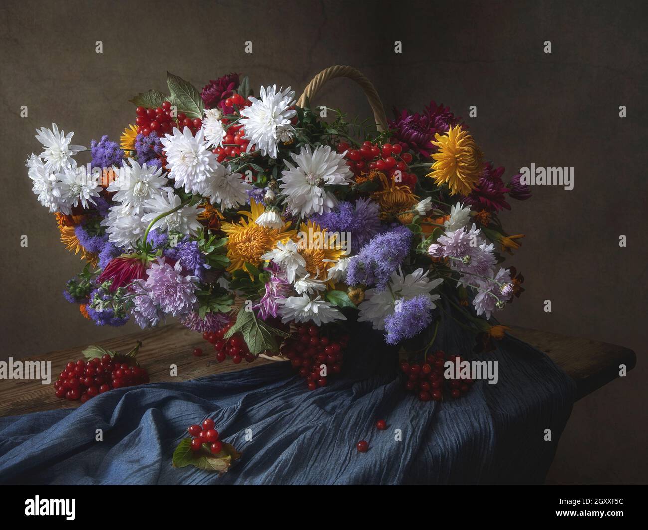 Still life with splendid bouquet of garden flowers Stock Photo - Alamy