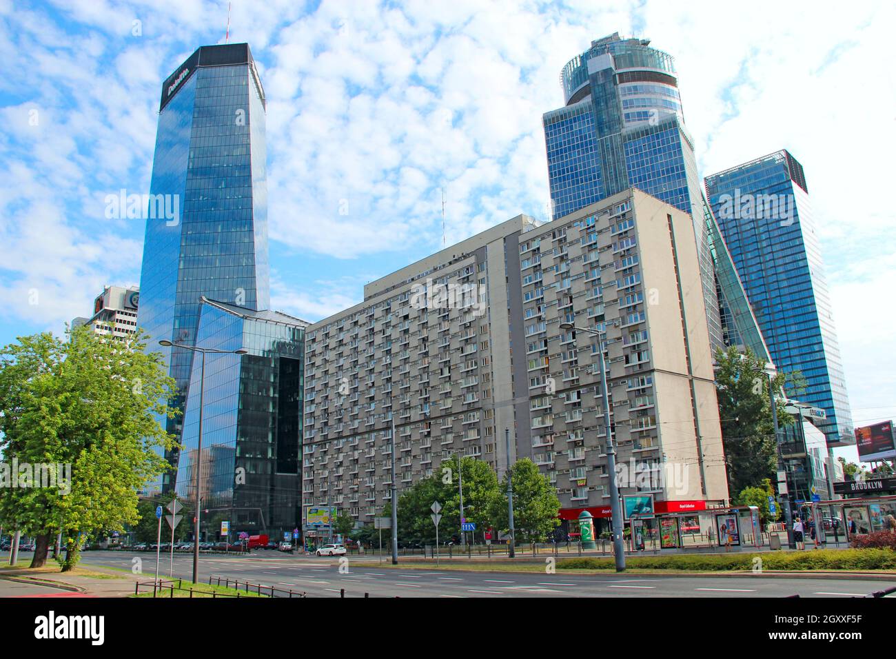 Warsaw with tall skyscrapers. Street with modern buildings. Modern ...