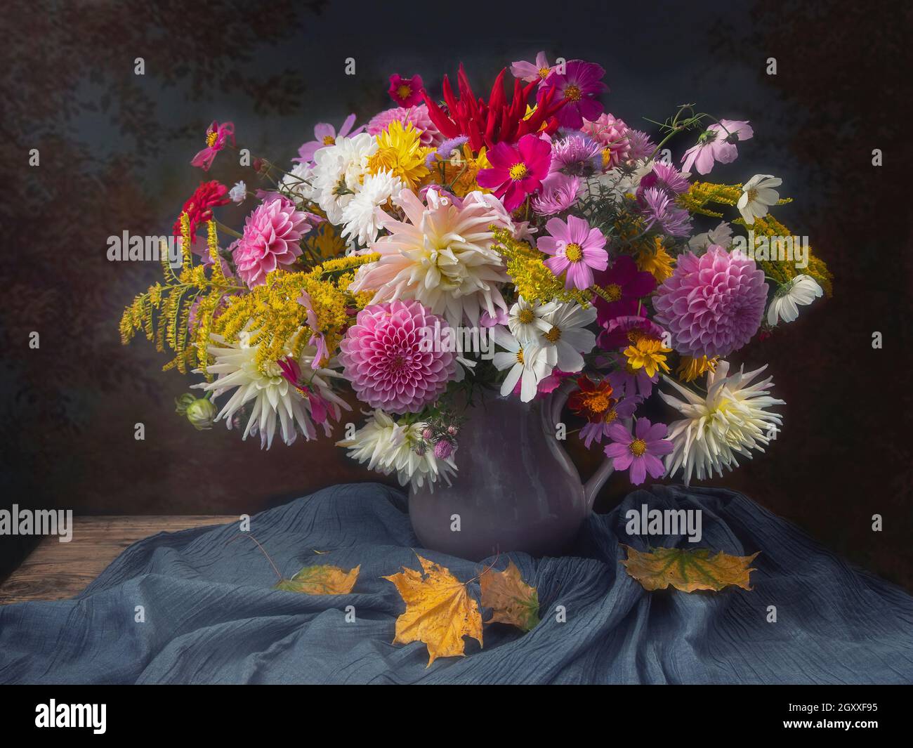 Still life with splendid bouquet of garden flowers Stock Photo - Alamy